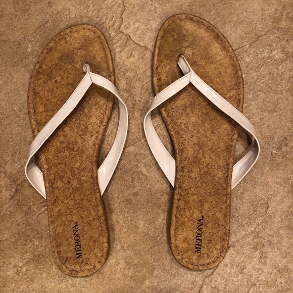 Merona | Shoes | 5 For 25 White Flip Flops With Cork Bottom | Poshmark